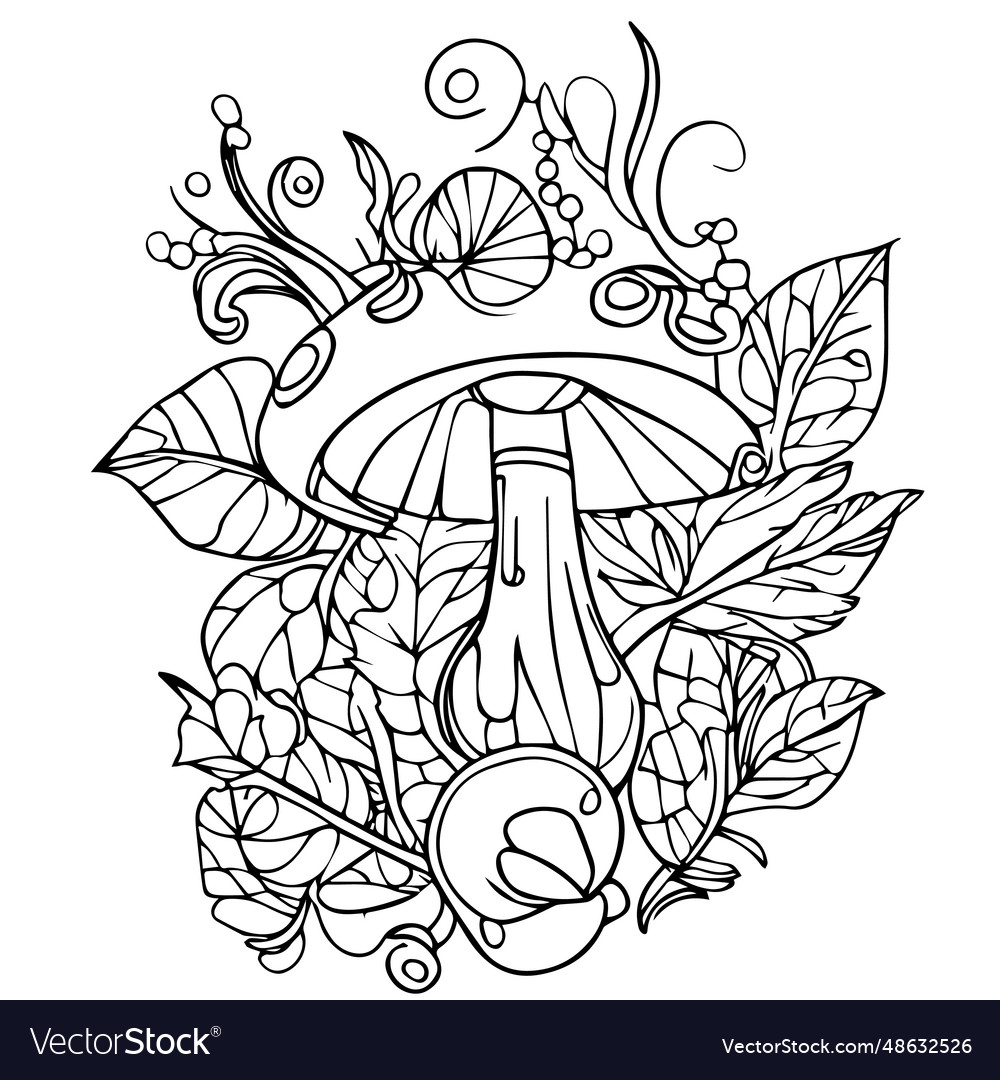 Mushroom in autumn happy fall coloring page hello Vector Image