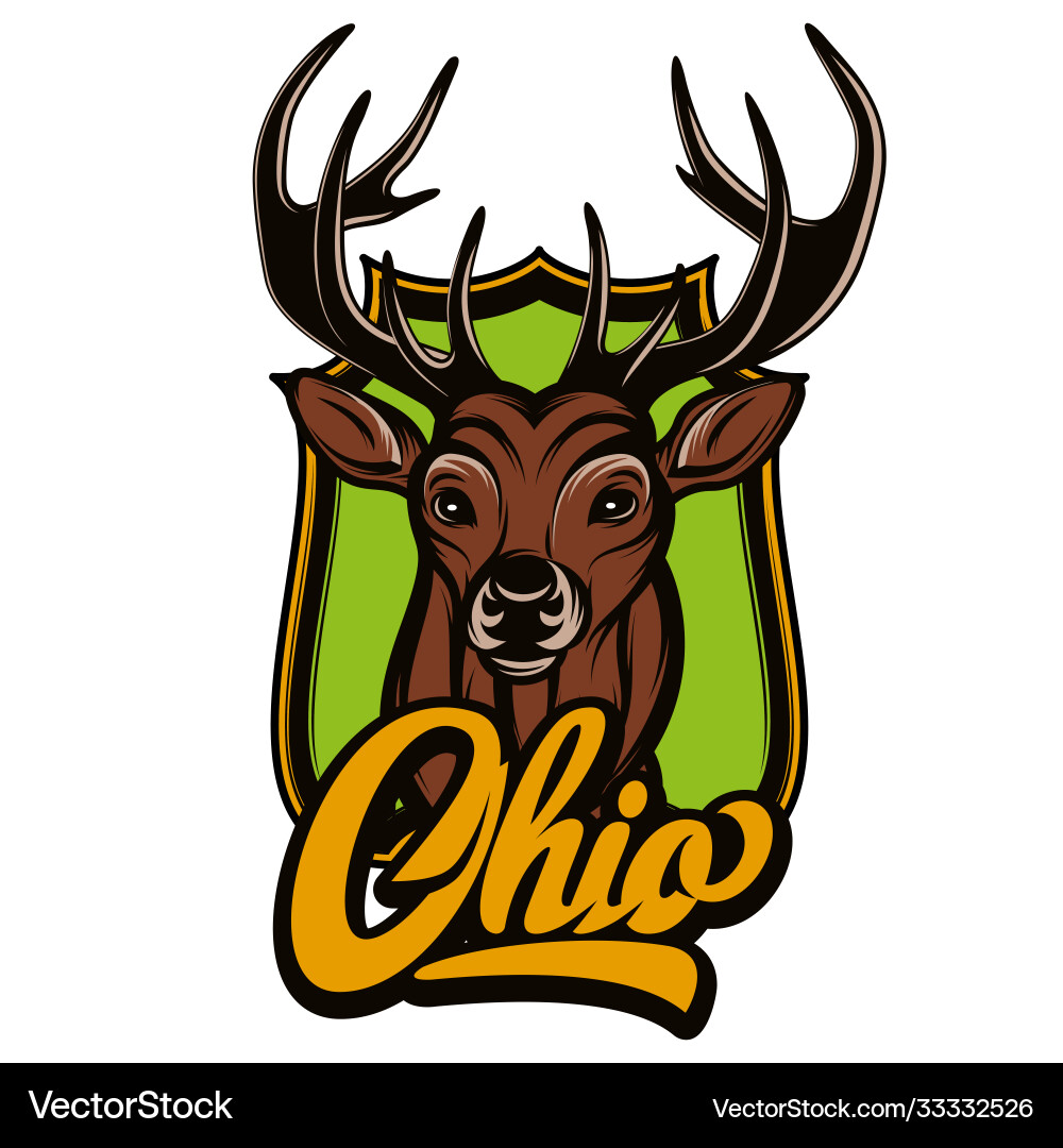 Ohio calligraphic lettering with deer head Vector Image