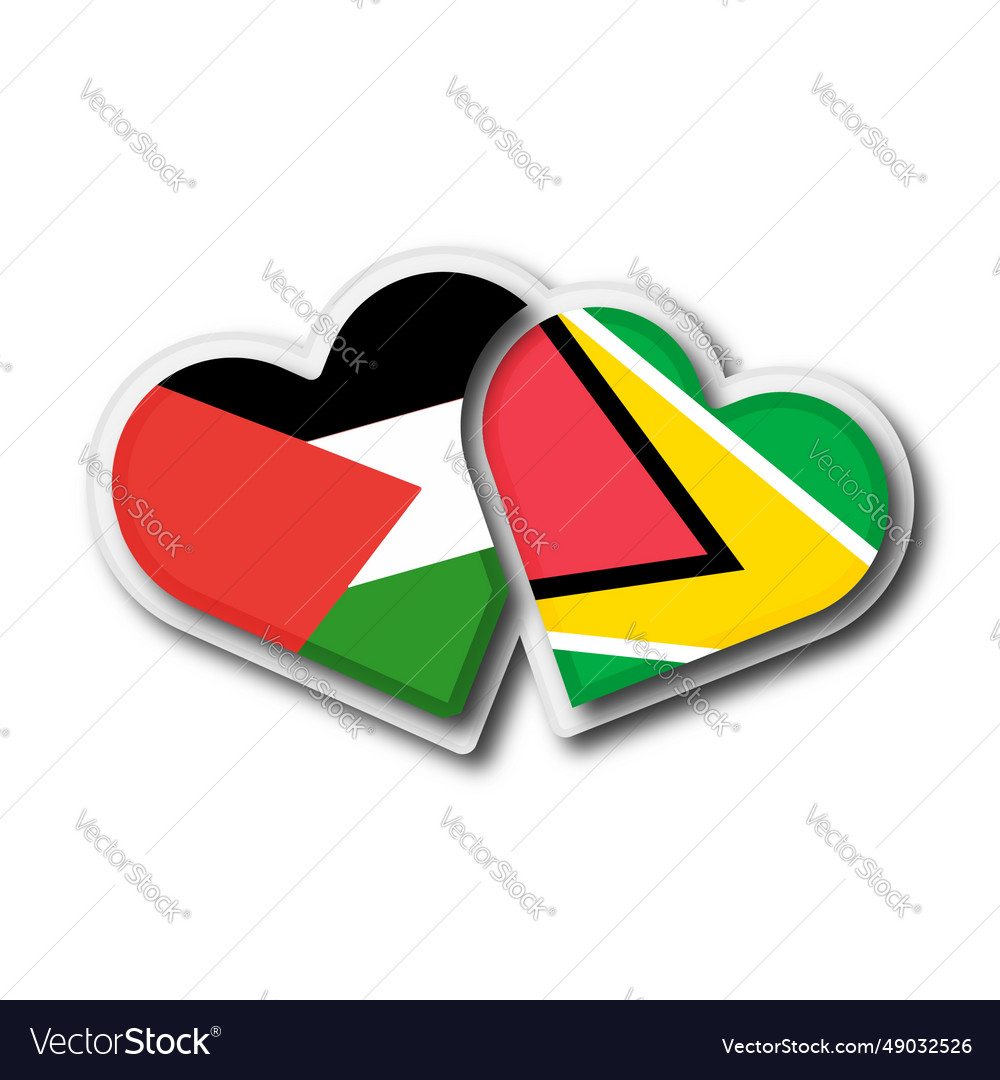 Palestine vs guyana flag heart shape Royalty Free Vector