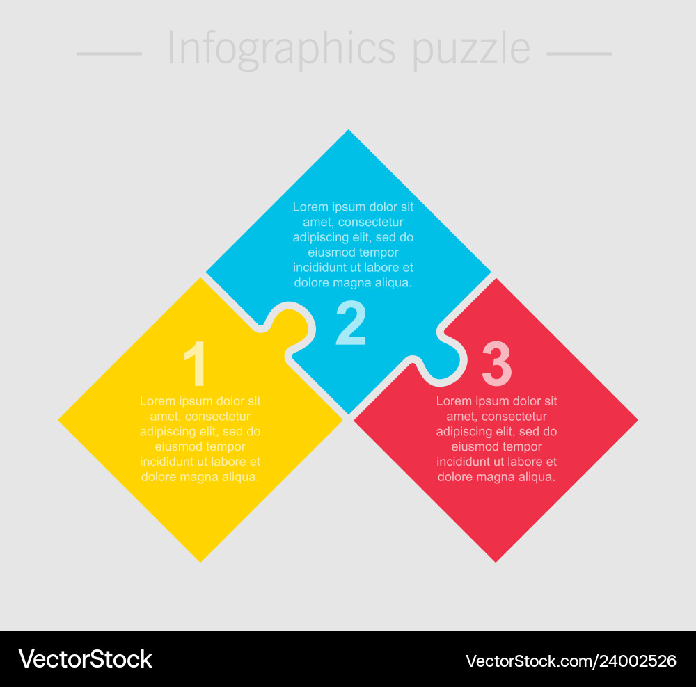 Three pieces parts puzzle square info graphic Vector Image