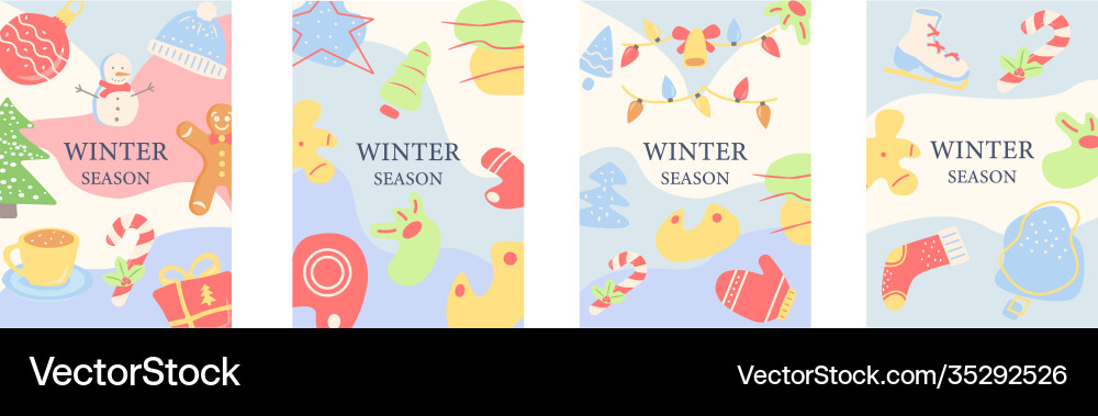 Winter season abstract poster template set Vector Image
