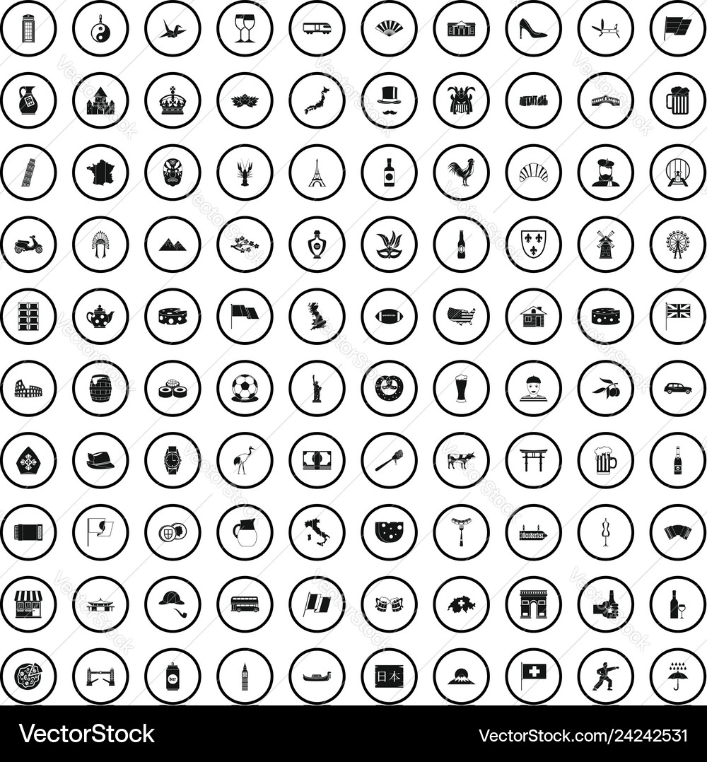 100 tourist attractions icons set simple style Vector Image