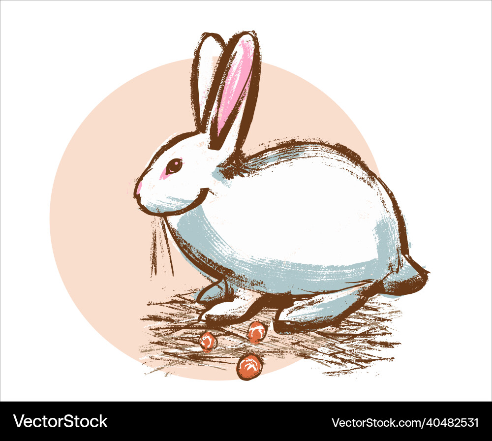 A white rabbit with hay and carrots Royalty Free Vector