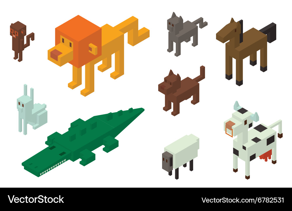Animal 3d isometric icons collection Royalty Free Vector