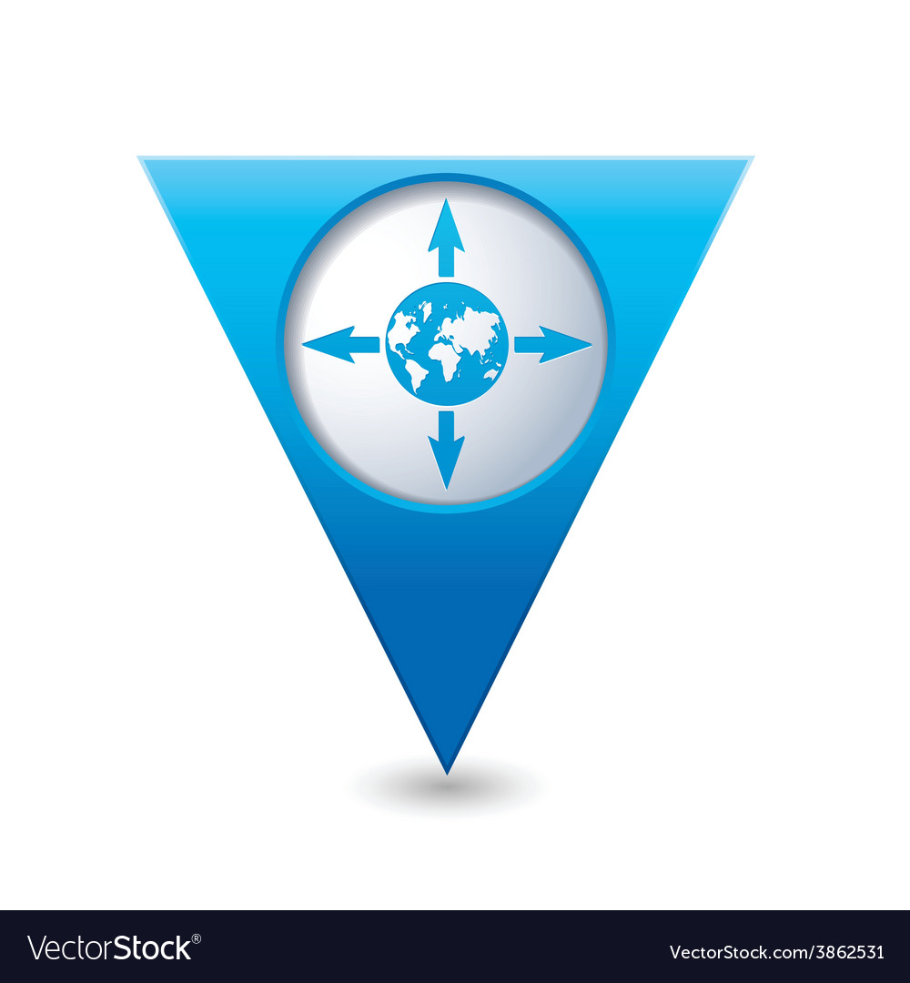 ArrowsANDglobe BLUE triangular map pointer Vector Image
