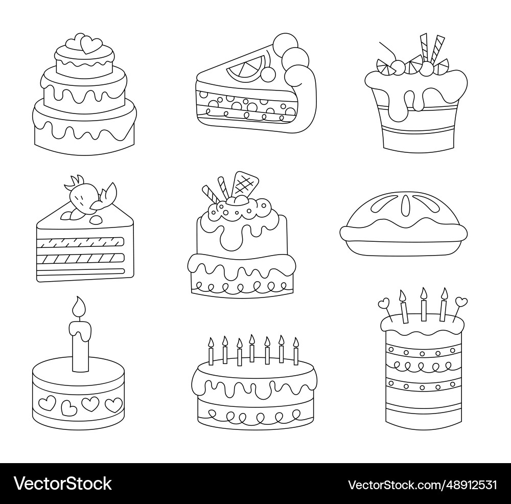 Birthday sweet cake coloring page Royalty Free Vector Image