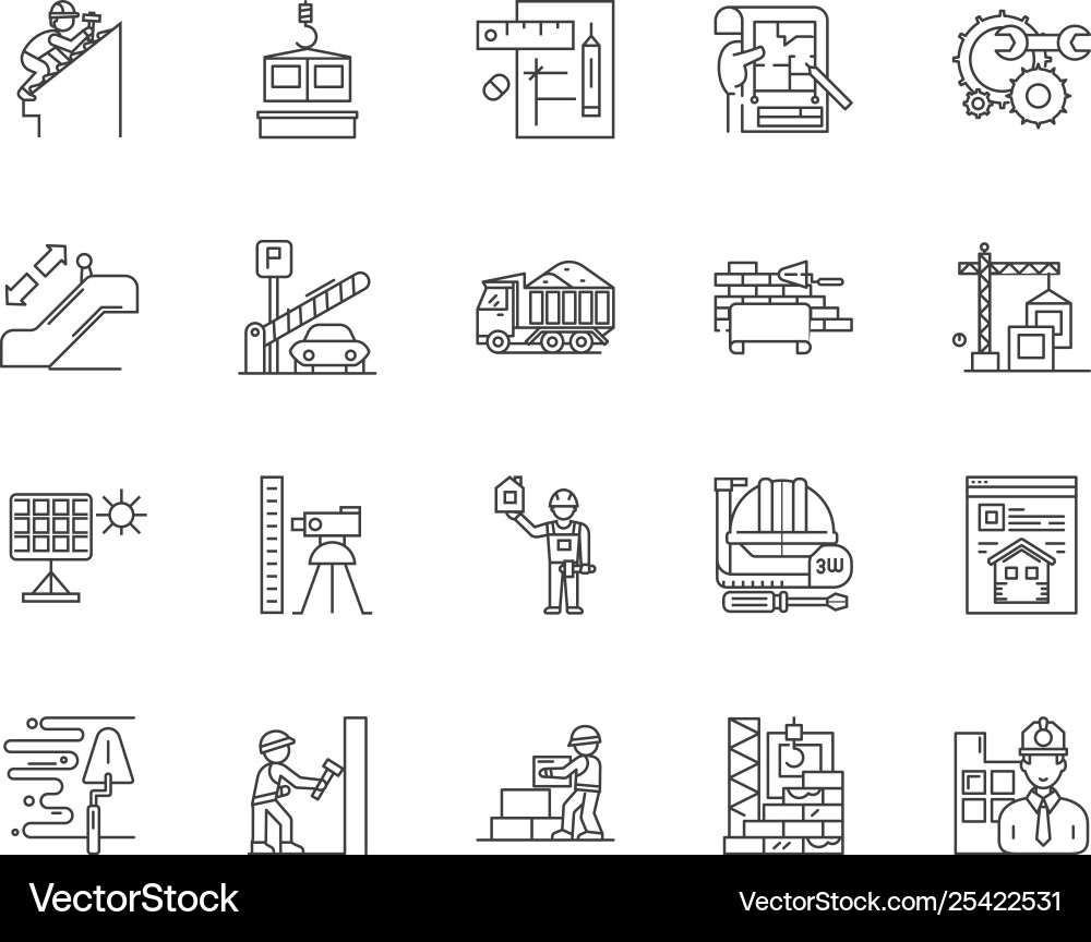 Civil engineering line icons signs set Royalty Free Vector