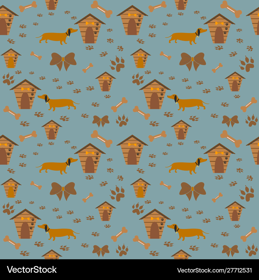 Cute pattern with dog paws and houses Royalty Free Vector