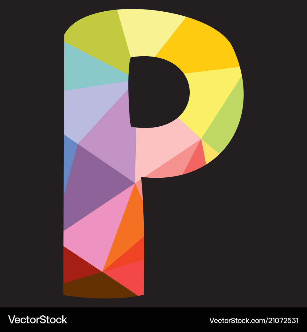 P low poly colorful alphabet letter isolated Vector Image