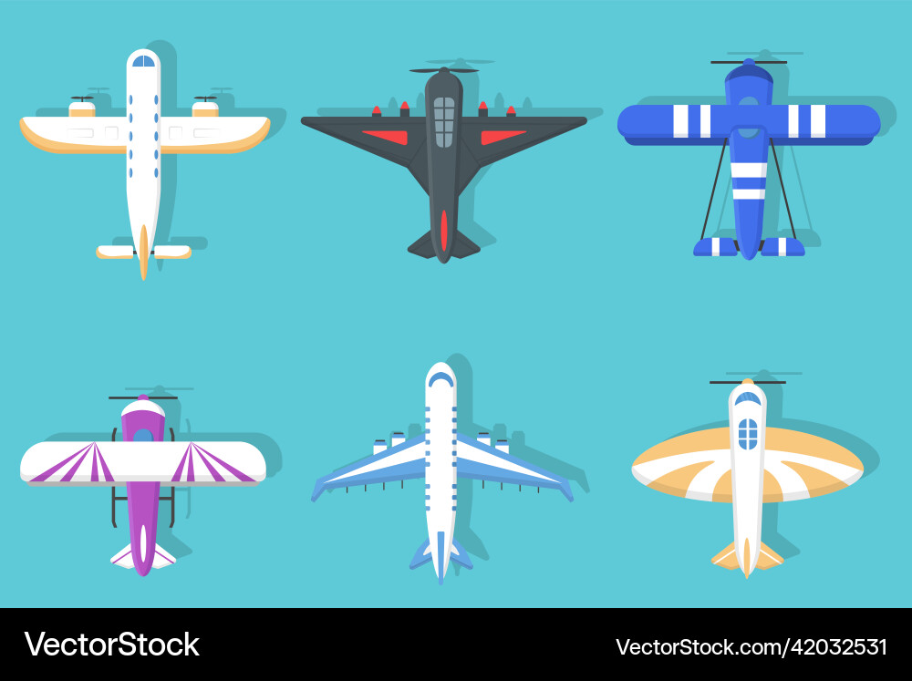 Planes top view airplane aeroplane flat design Vector Image