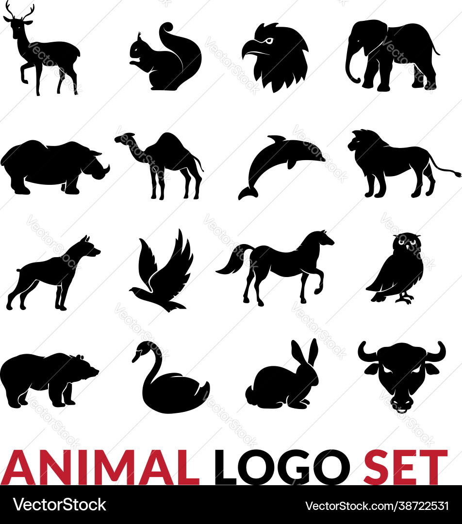 Wild animals black logo icons set Royalty Free Vector Image