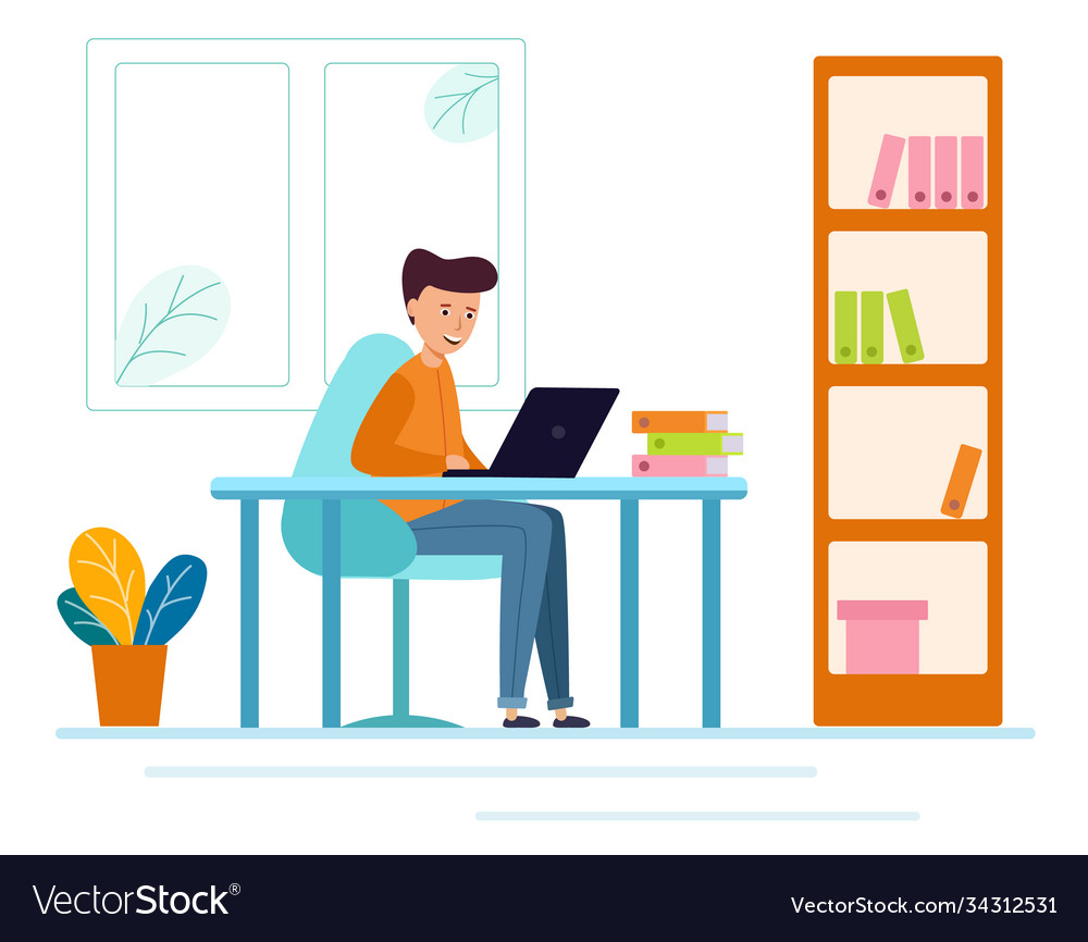 Workspace in office person working at computer Vector Image
