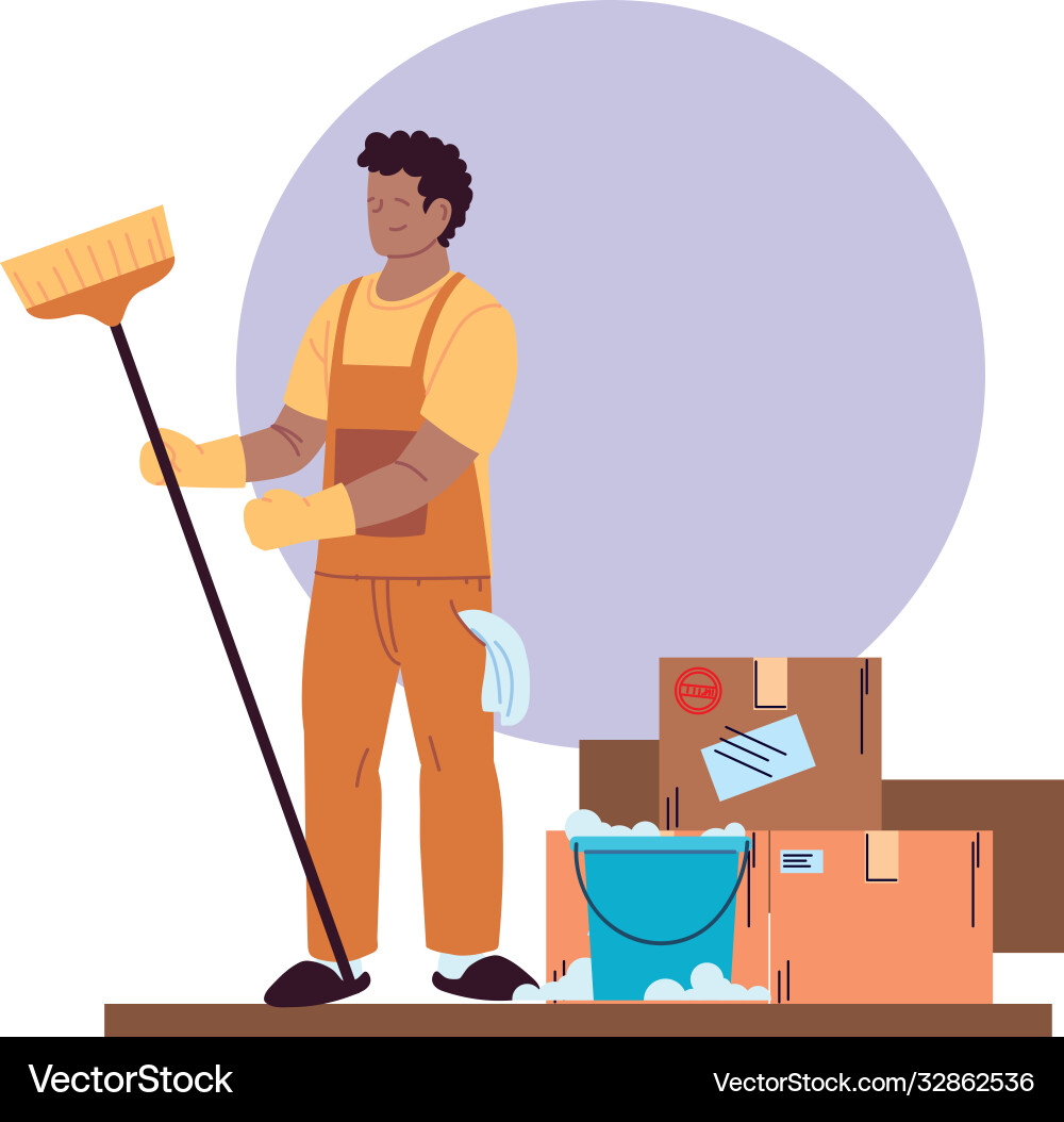 Cleaning service man with gloves Royalty Free Vector Image