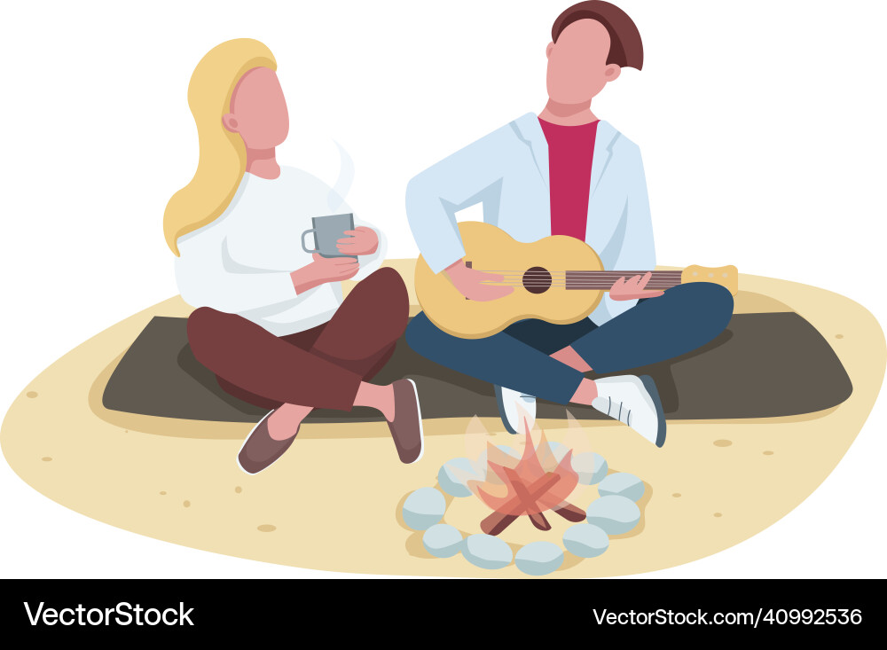 Couple picnic on beach flat color faceless Vector Image