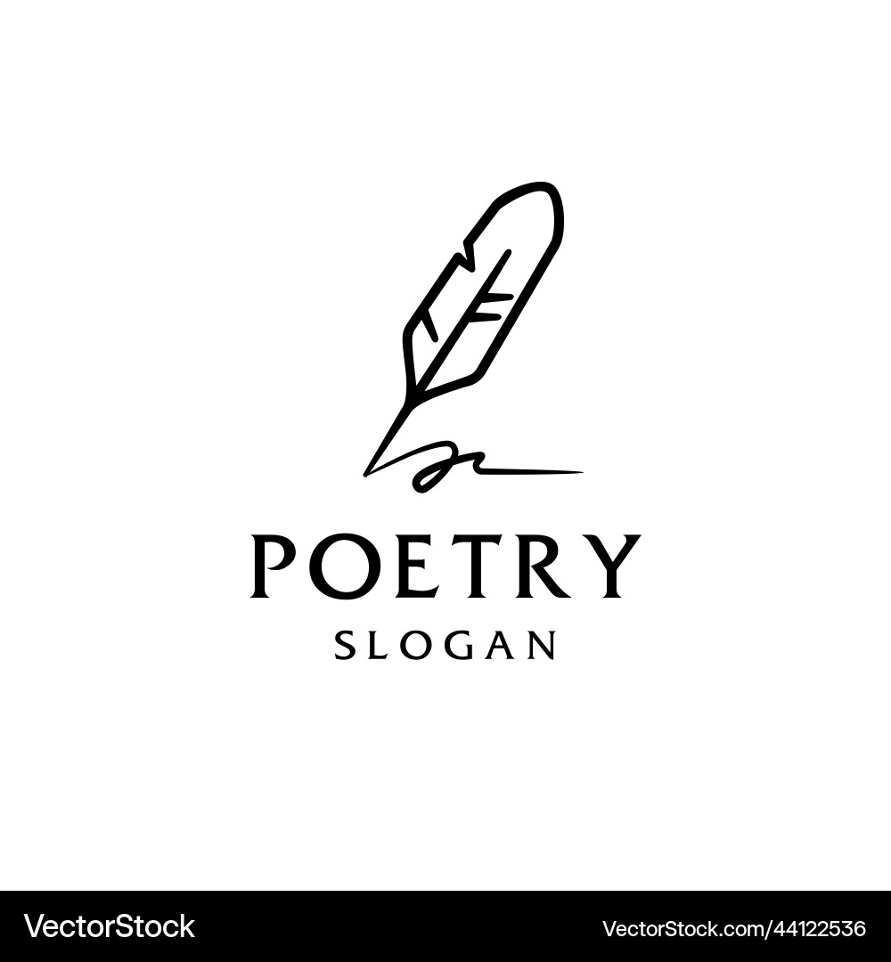 Feather quill pen logo with black ink stroke Vector Image