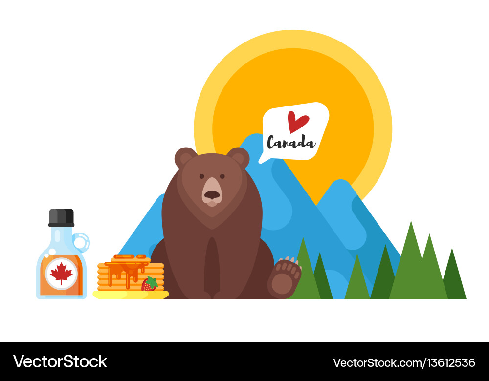 Flat style canadian maple syrup and bear Vector Image