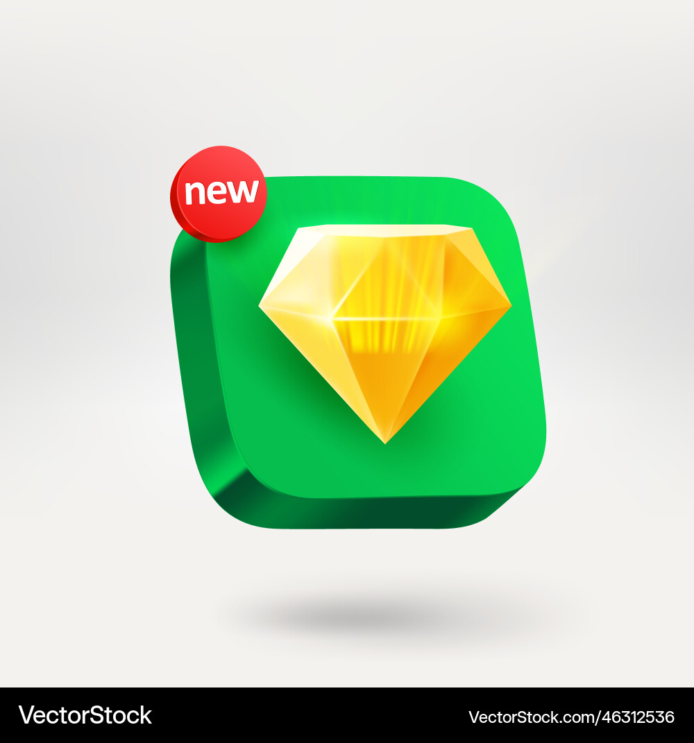 Golden crystal with a new message label 3d icon Vector Image