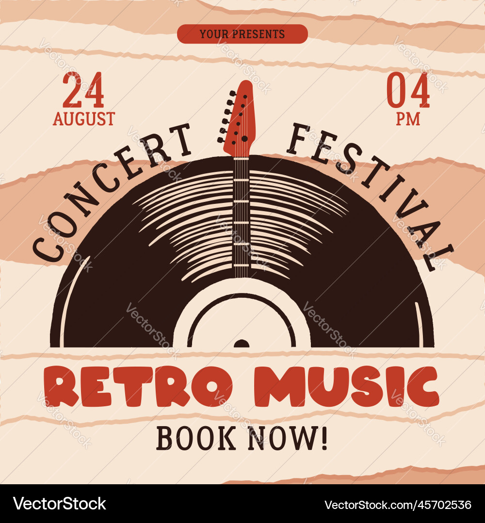 Retro music social media post template Royalty Free Vector