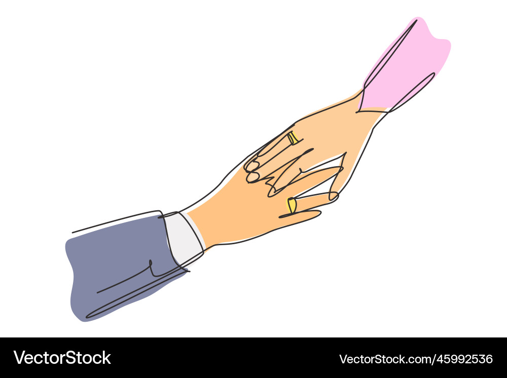 Single continuous line drawing hand of groom Vector Image