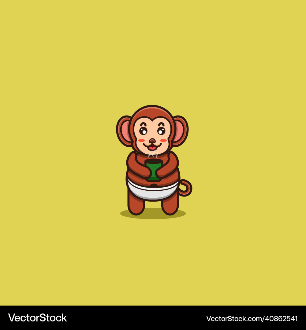 Cute baby monkey tea character mascot logo Vector Image