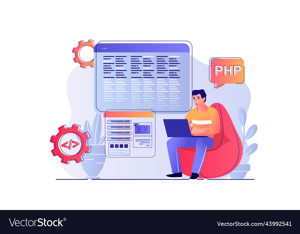 Programmer working concept with people scene Vector Image