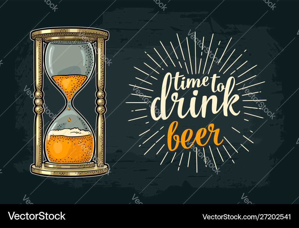 Retro hourglass with beer vintage Royalty Free Vector Image