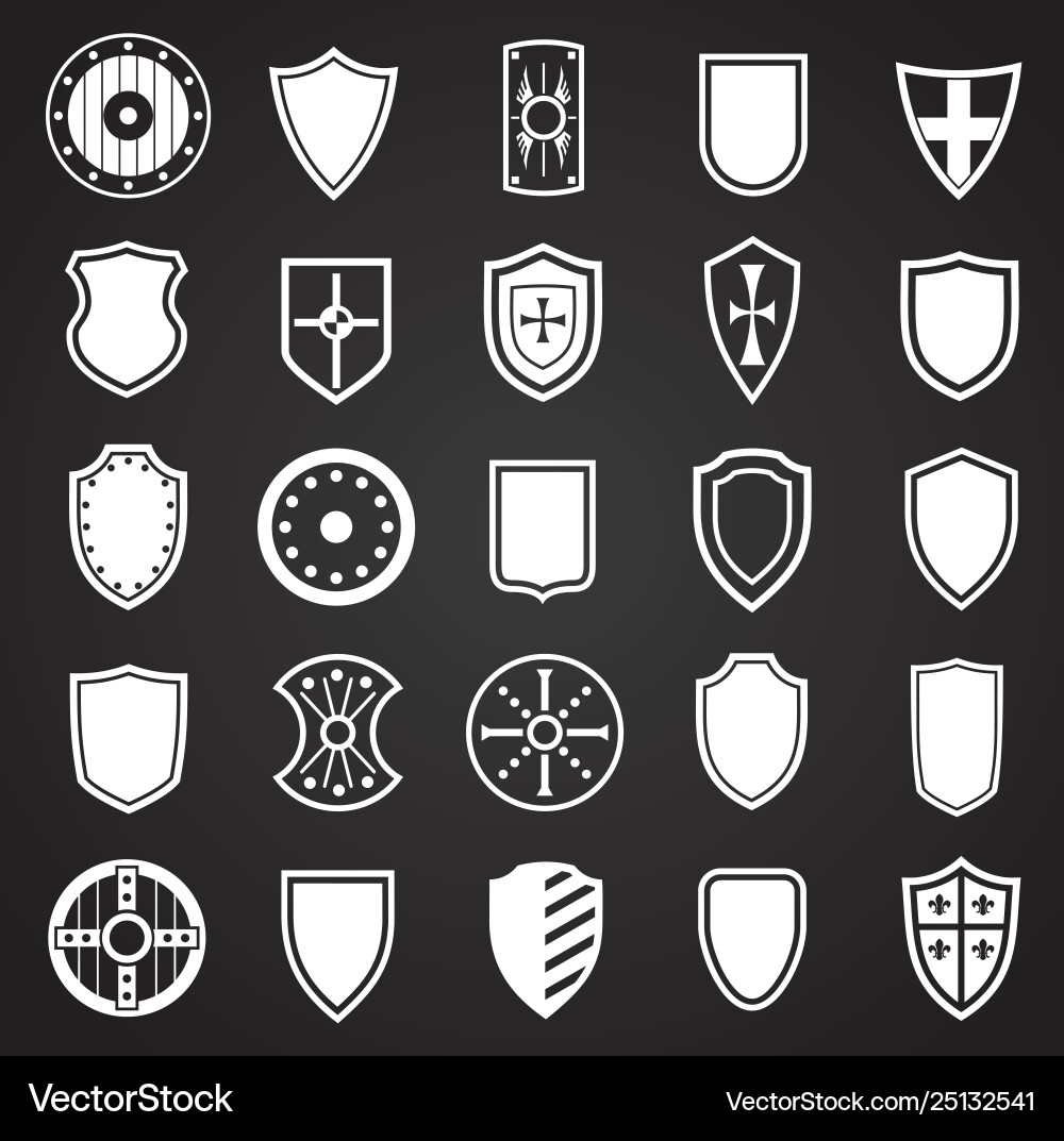 Shields icons set on black background for graphic Vector Image