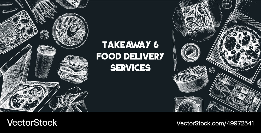 Takeaway and food delivery frame hand drawn Vector Image