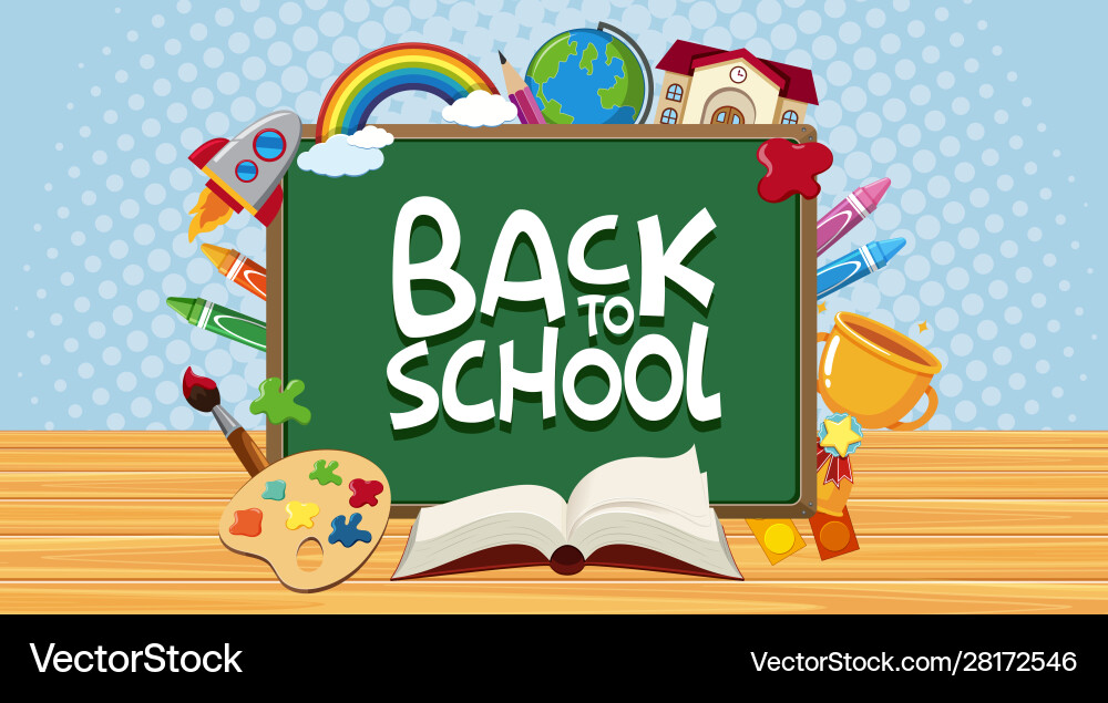 Back to school sign with board and items Vector Image