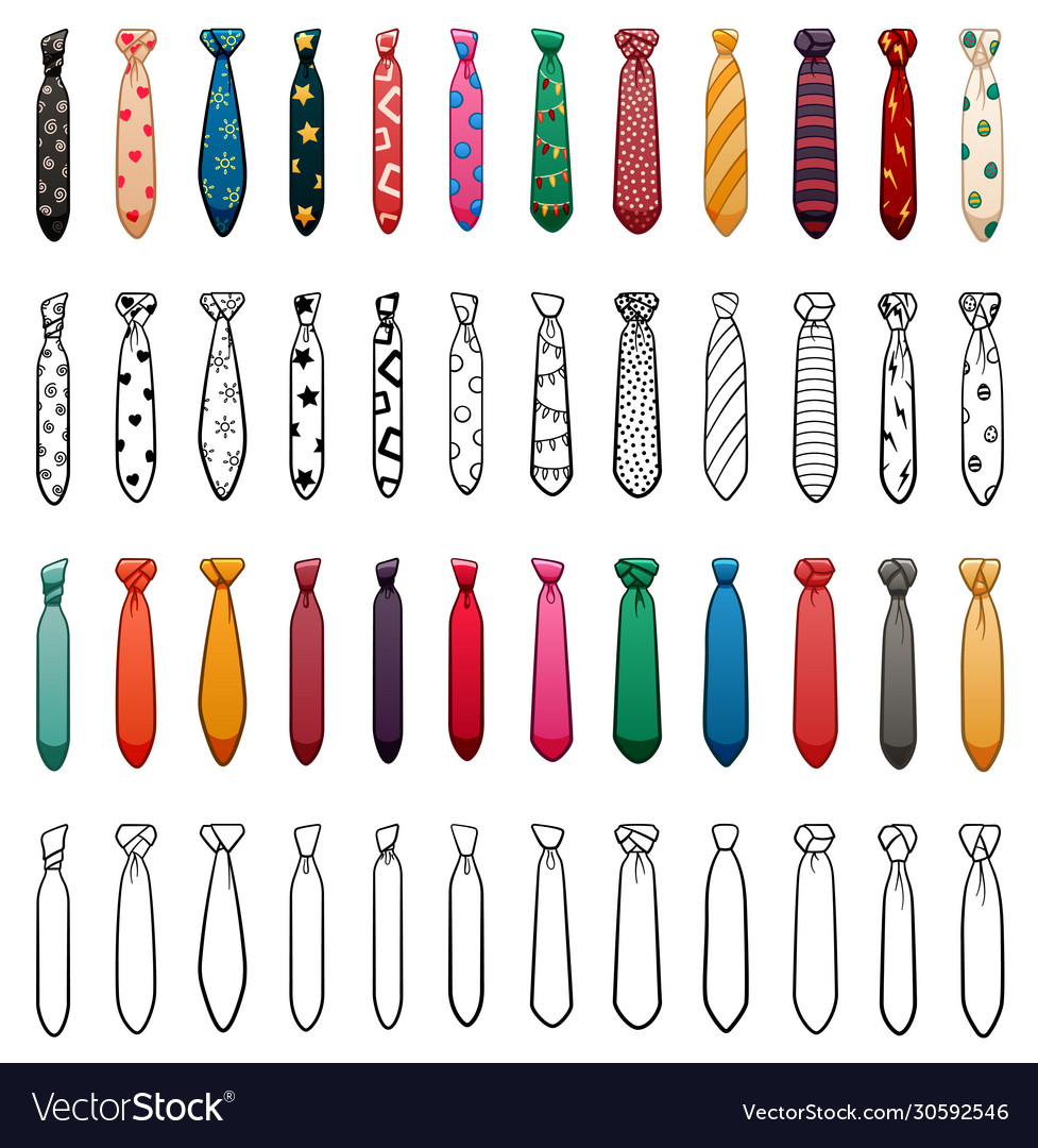 Colored and outline style neckties big set Vector Image Colored and outline style neckties big set Vector Image