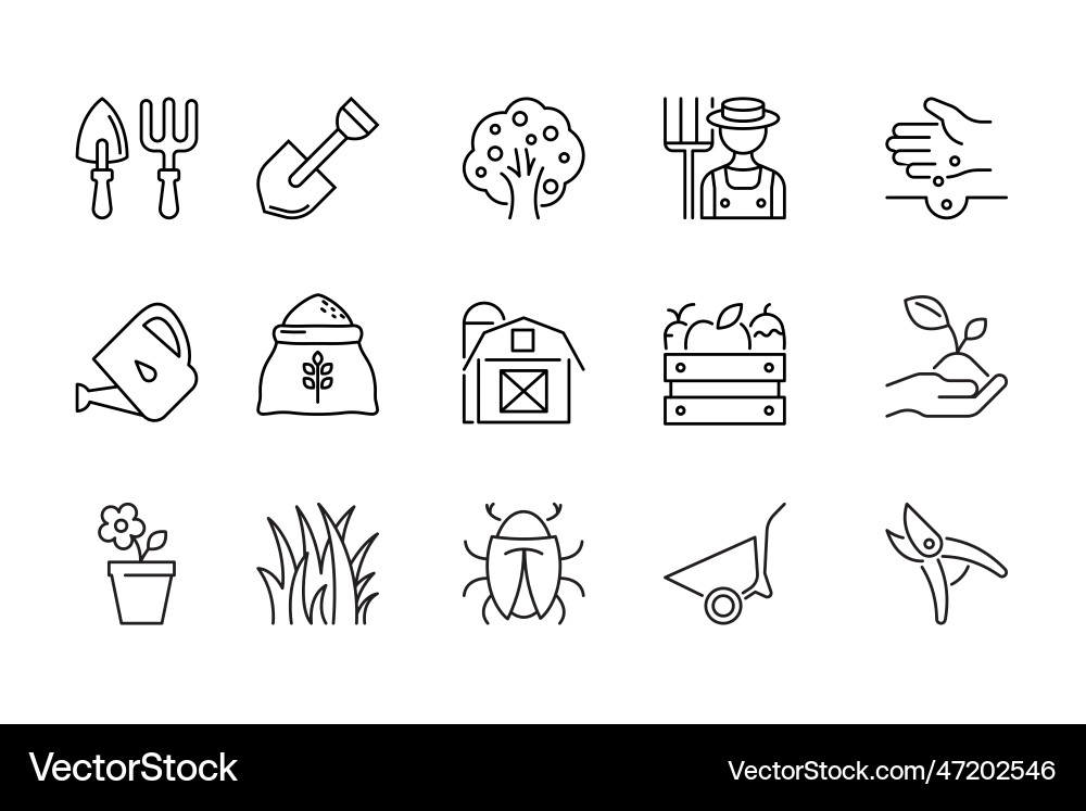 Gardening line icons on white background Vector Image