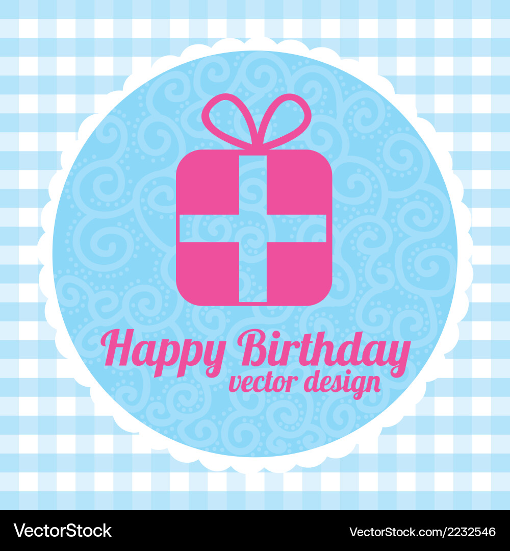 Happy birthday card with gift over grid background