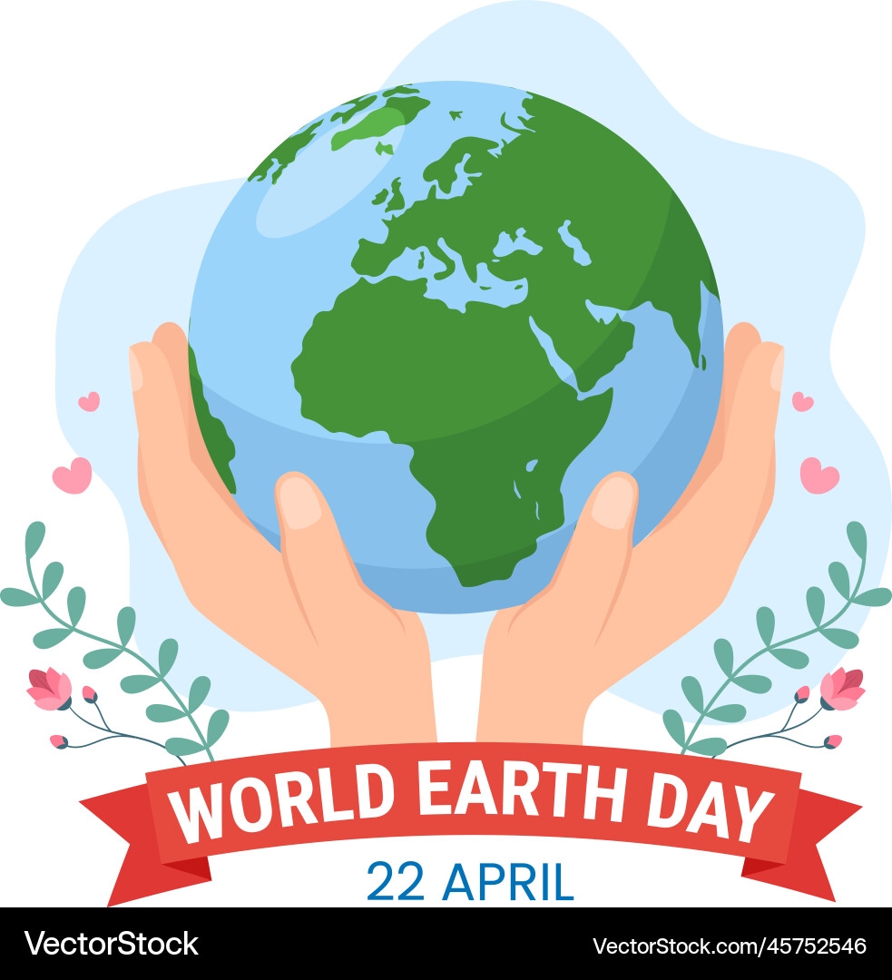 Happy earth day on april 22 with world map Vector Image