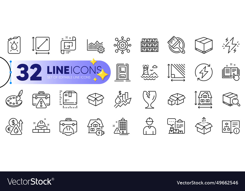 Outline set of send box warning briefcase Vector Image