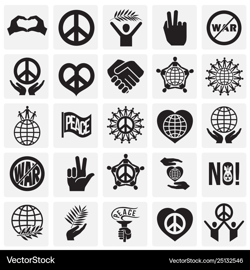 Peace icons set on squares background for graphic Vector Image