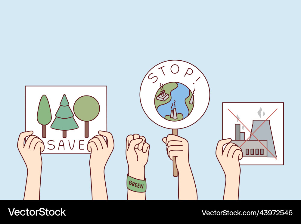 People show posters for planet protection Vector Image