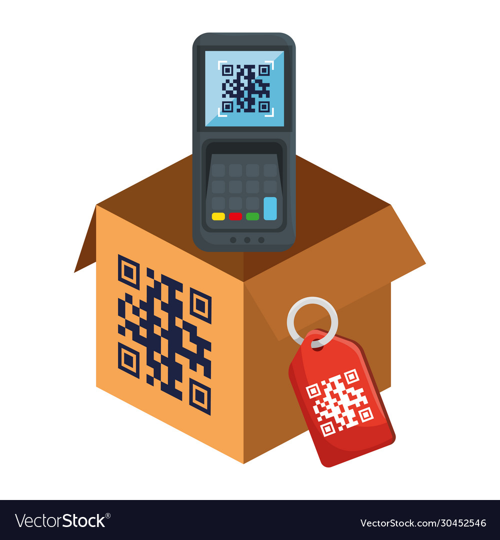 Qr code inside dataphone box and label Royalty Free Vector