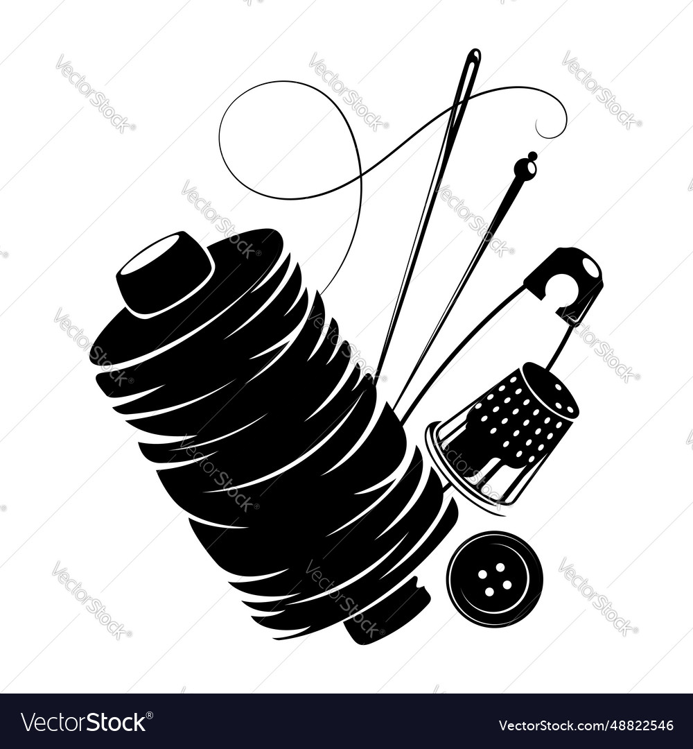 Spool of thread sewing needle pin and thimble Vector Image