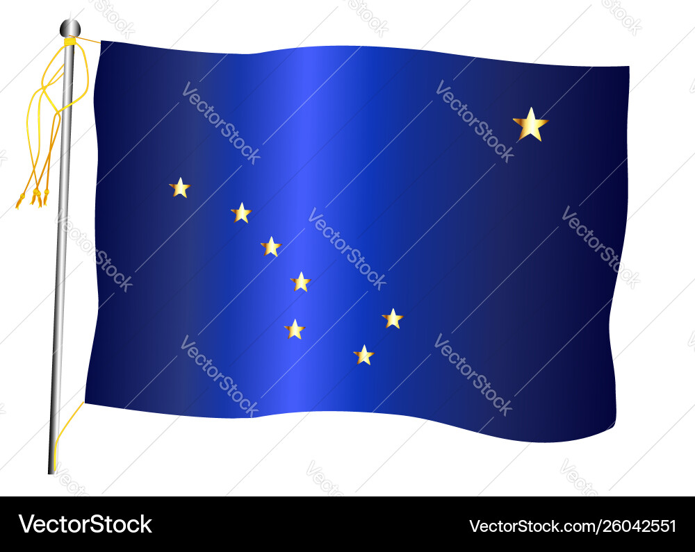 Alaska state waving flag and flagpole Royalty Free Vector