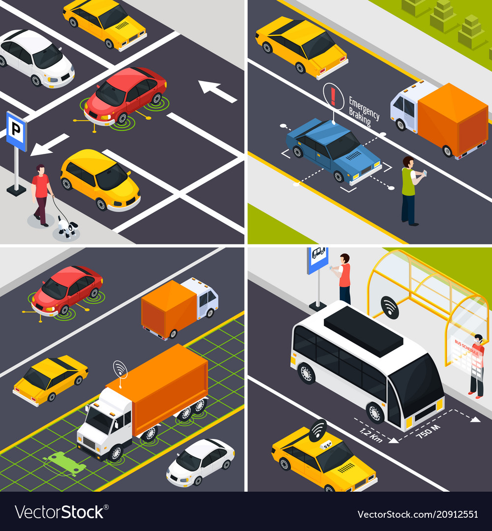 Autonomous vehicle 2x2 design concept Royalty Free Vector