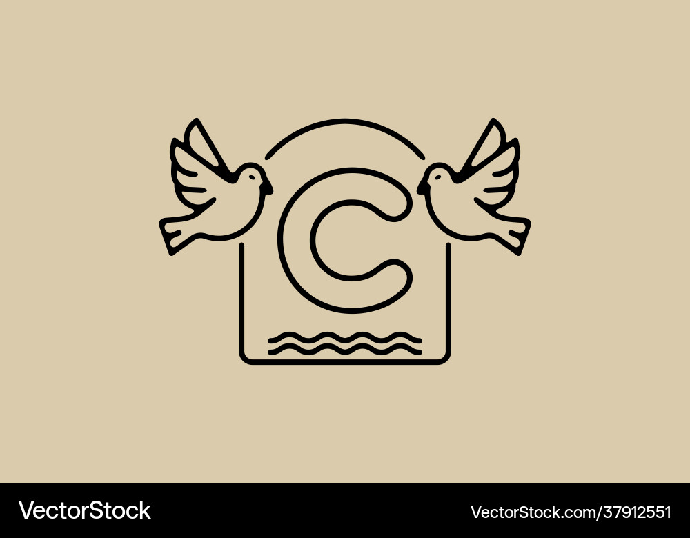 Black line art birds with c initial letter Vector Image