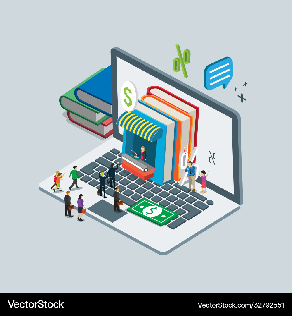 Book store online shop isometric Royalty Free Vector Image