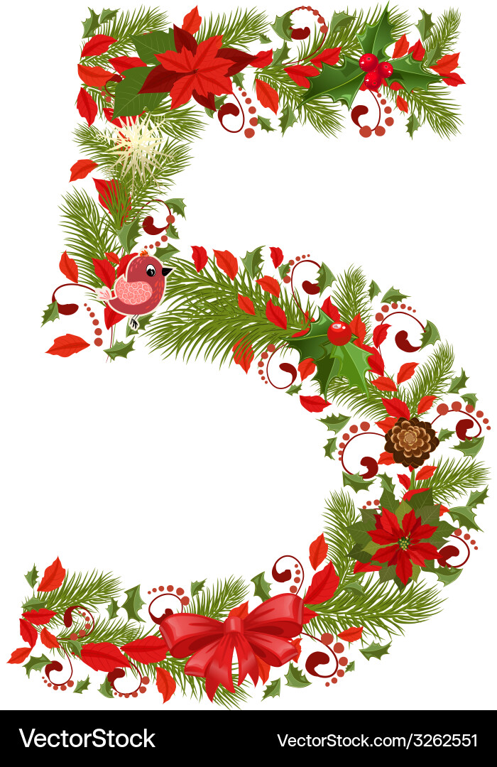 Christmas floral tree number 5 Royalty Free Vector Image