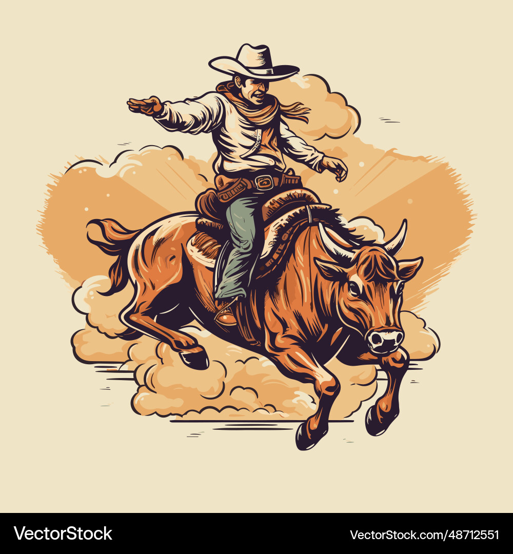 Cowboy riding a bull rodeo Royalty Free Vector Image