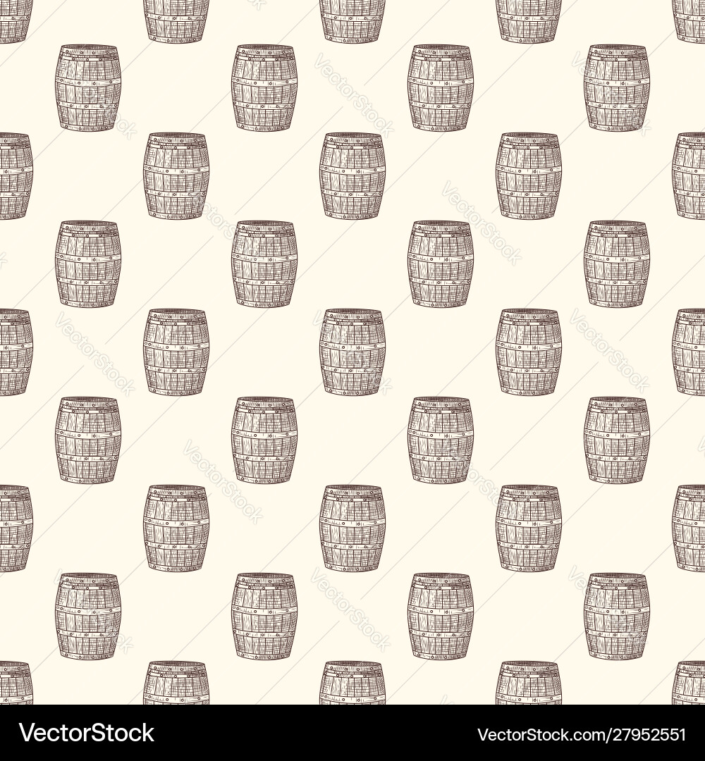 Hand drawn wood barrel seamless pattern engraving Vector Image