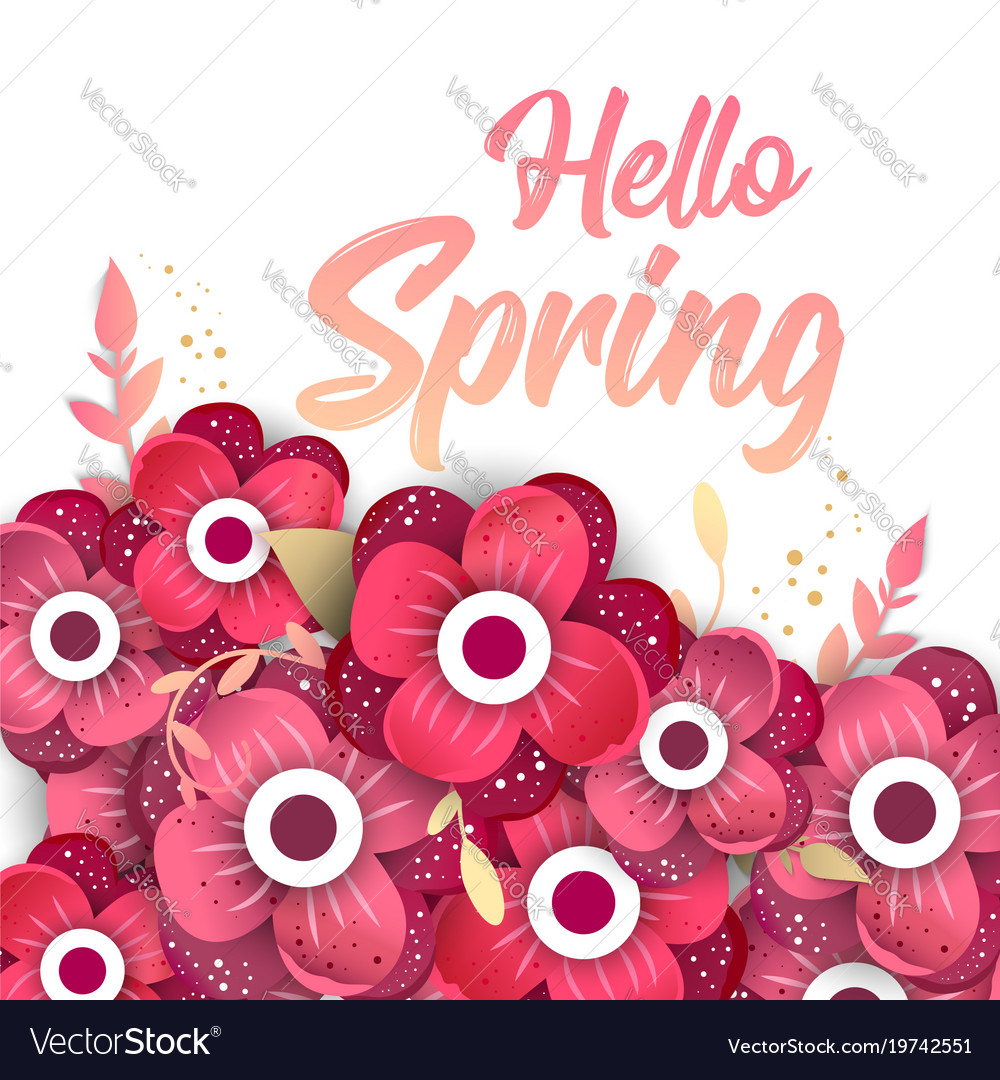 Hello spring concept banner with flowers Vector Image