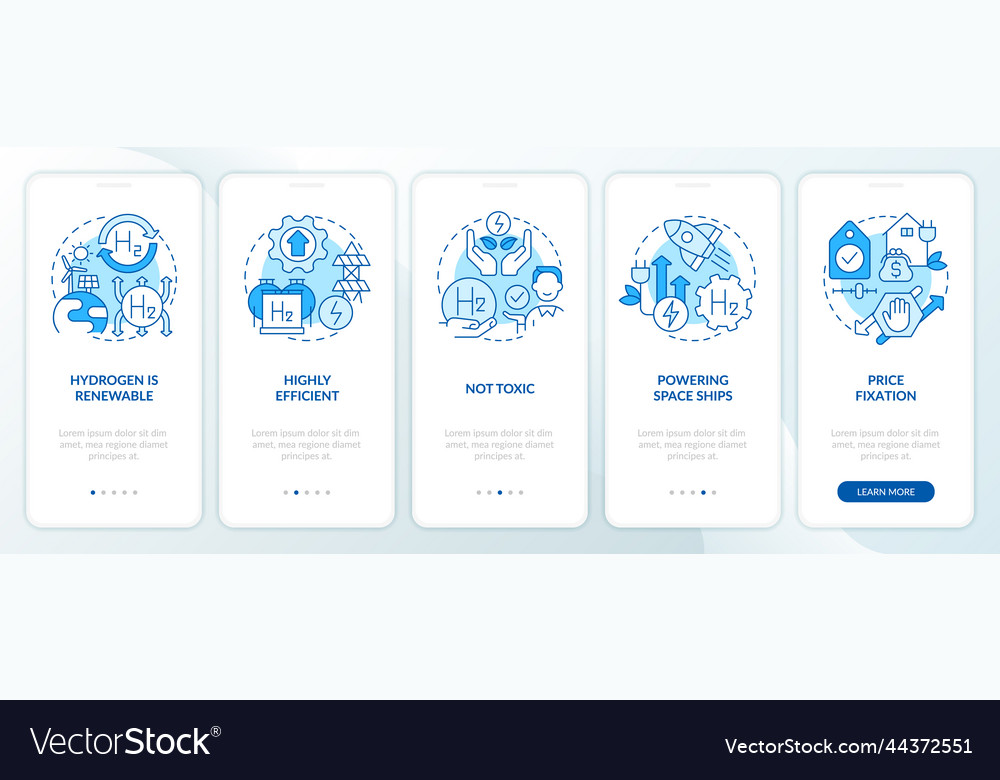 Hydrogen benefits blue onboarding mobile app Vector Image