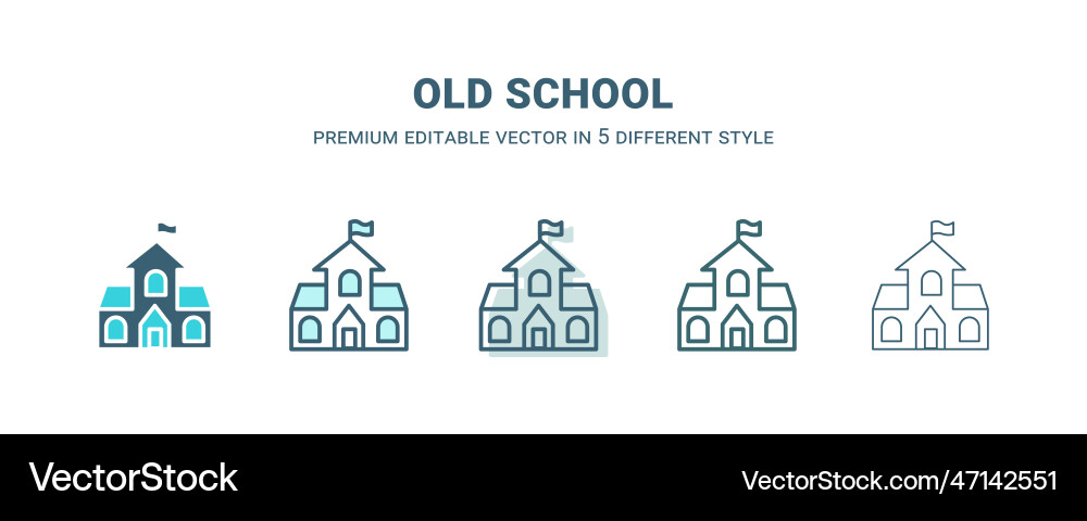 Old school icon in 5 different style outline Vector Image