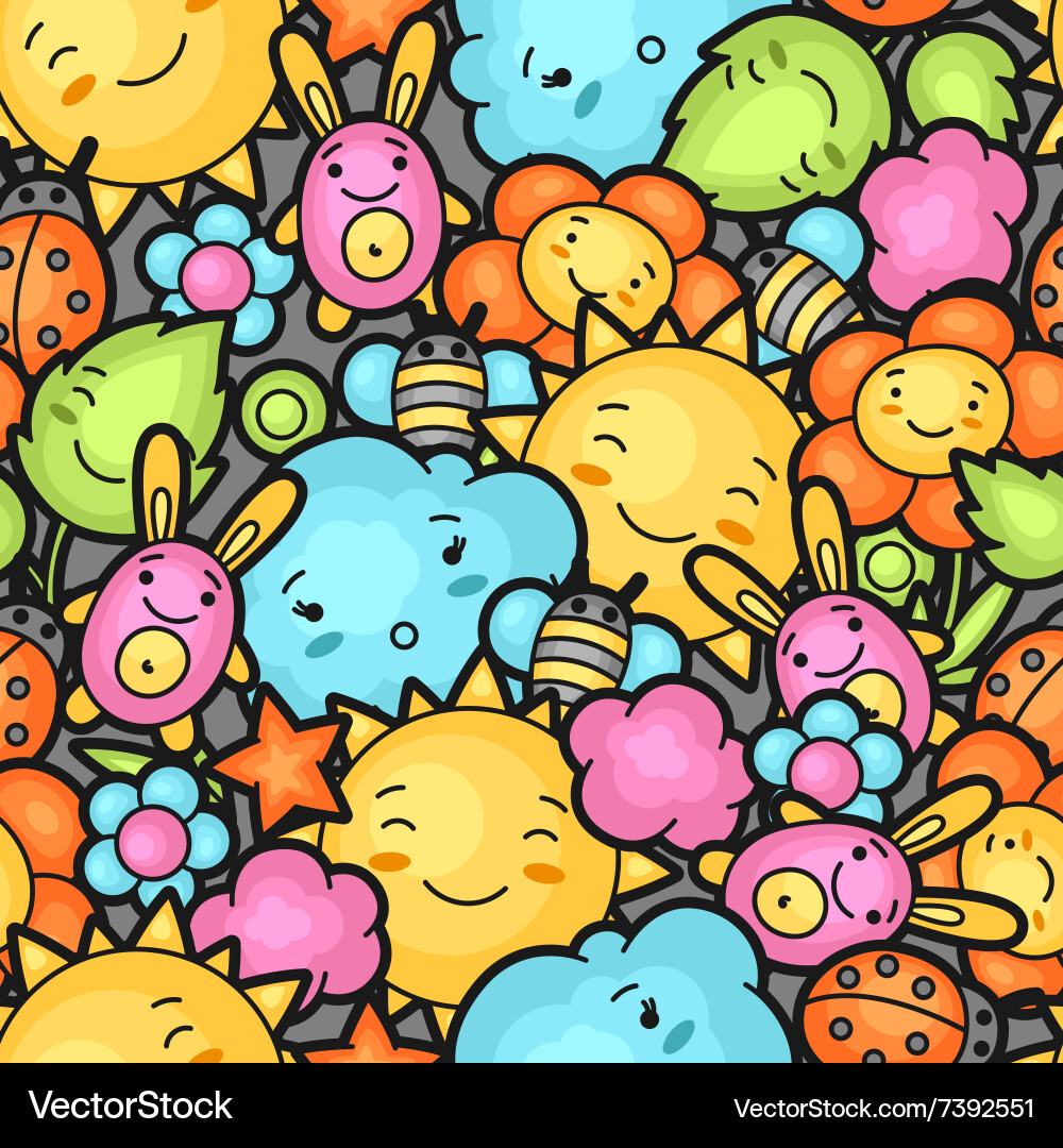 Seamless kawaii child pattern with cute doodles Vector Image