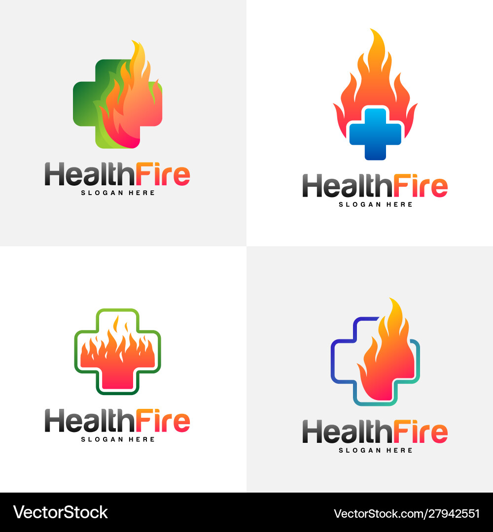 Set health fire logo design concept Royalty Free Vector